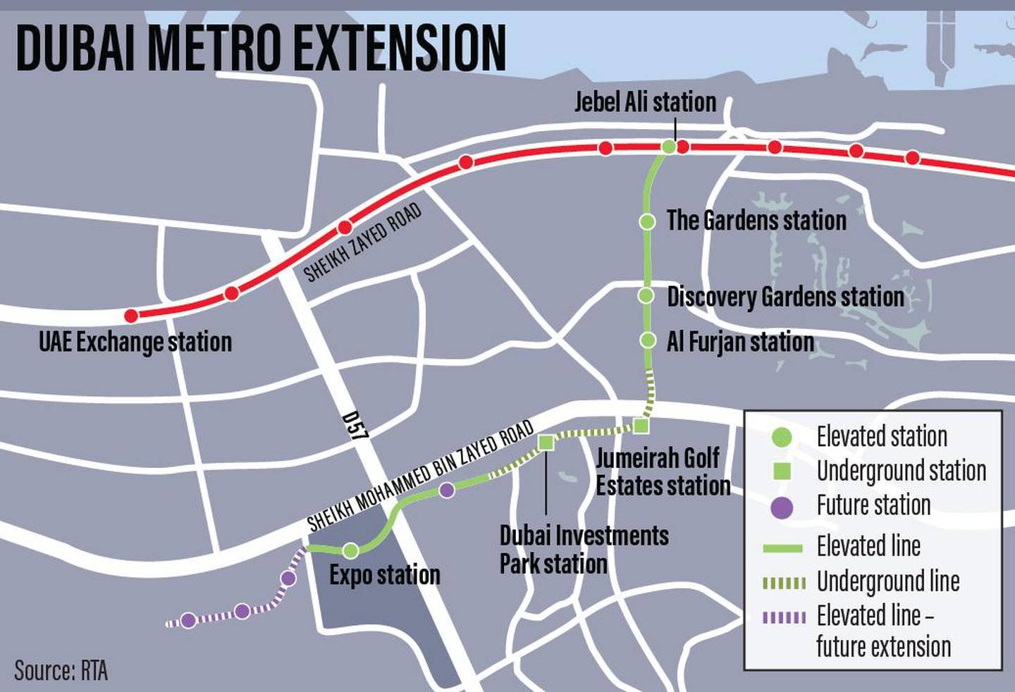 Dubai EXPO 2020 Metro Route - Route 2020